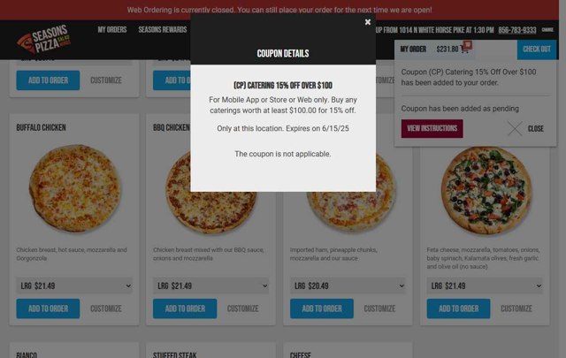 Seasons Pizza Promo Codes - $15 Off (Verified) Sep 2025