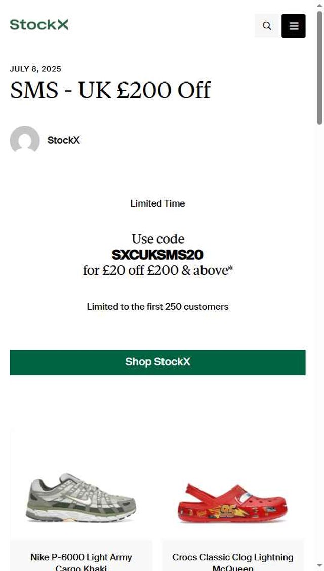 StockX Promo Codes (1 Verified) - $20 Off w/Code Jul 2025