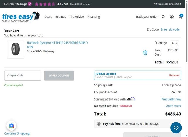 Tires Easy Promo Codes (7 Verified) - $25 Off Jun 2025