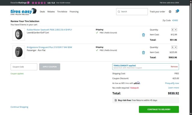 Tires Easy Promo Codes (6 Verified) - 5% Off w/Code Aug 2025