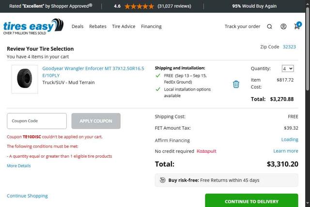 Tires Easy Promo Codes (5 Verified) - 5% Off w/Code Oct 2025