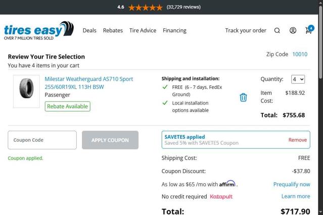 Tires Easy Promo Codes (5 Verified) - 5% Off w/Code Oct 2025