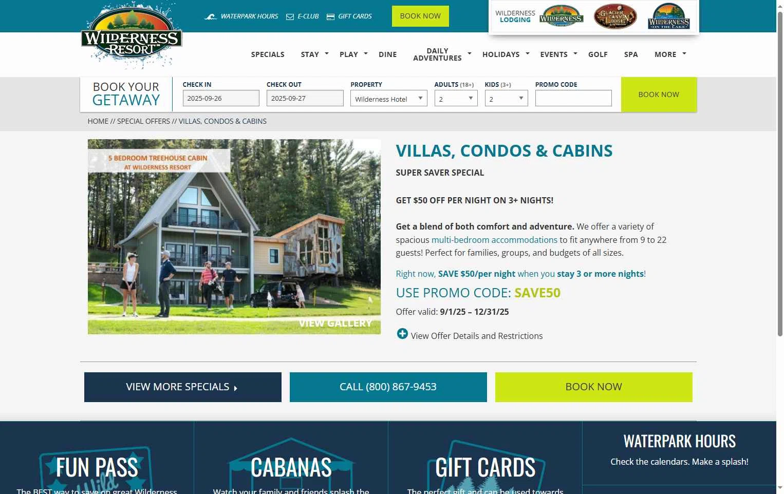 Wilderness Resort Promo Codes - $100 Off Oct 2025