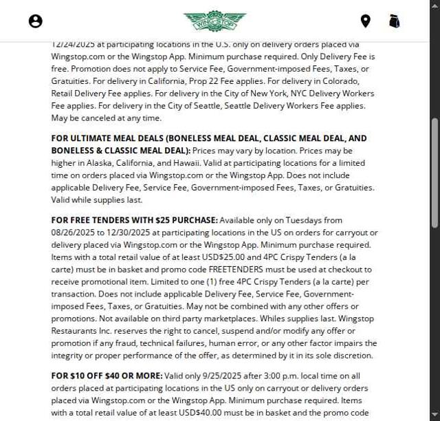 Wingstop Promo Codes (1 Verified) - $10 Off w/Code Oct 2025