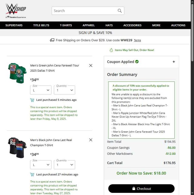 WWE Coupon Codes (5 Verified) - 25% Off Sitewide May 2025