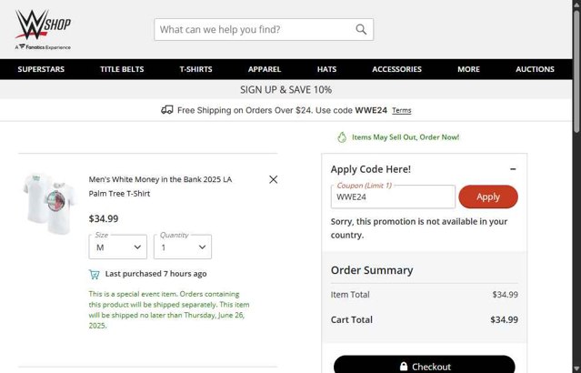 WWE Shop Promo Codes (6 Verified) - 25% Off w/Code Jul 2025