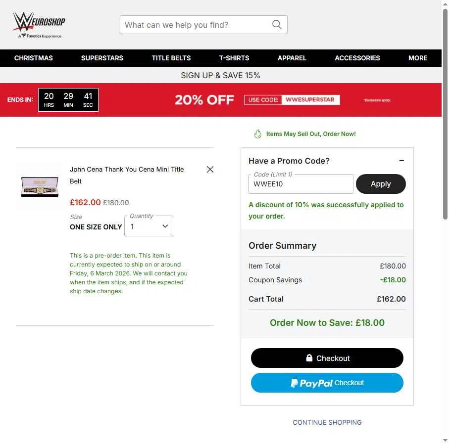 WWE Shop Promo Codes - 10% Off (6 Verified) Dec 2025