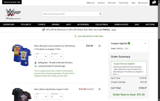 WWE Shop Promo Codes (5 Verified) - 25% Off w/Code Jun 2025