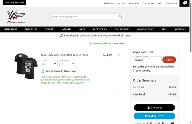 WWE Shop Promo Codes (7 Verified) - 25% Off w/Code Jun 2025
