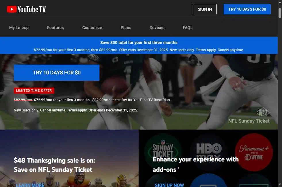 YouTube TV Promo Codes - $10 Off (1 Verified) Dec 2025