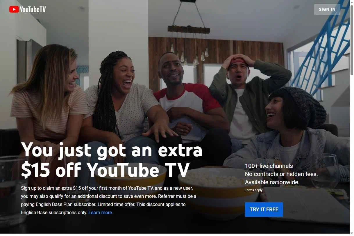 YouTube TV Promo Codes - $15 Off (1 Verified) Jan 2026